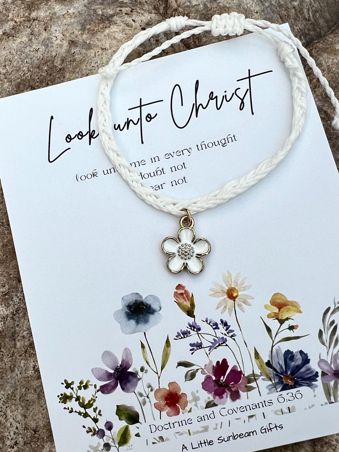 LOOK Unto CHRIST Braided String Bracelet Flower Charm 2025 Young Women ...