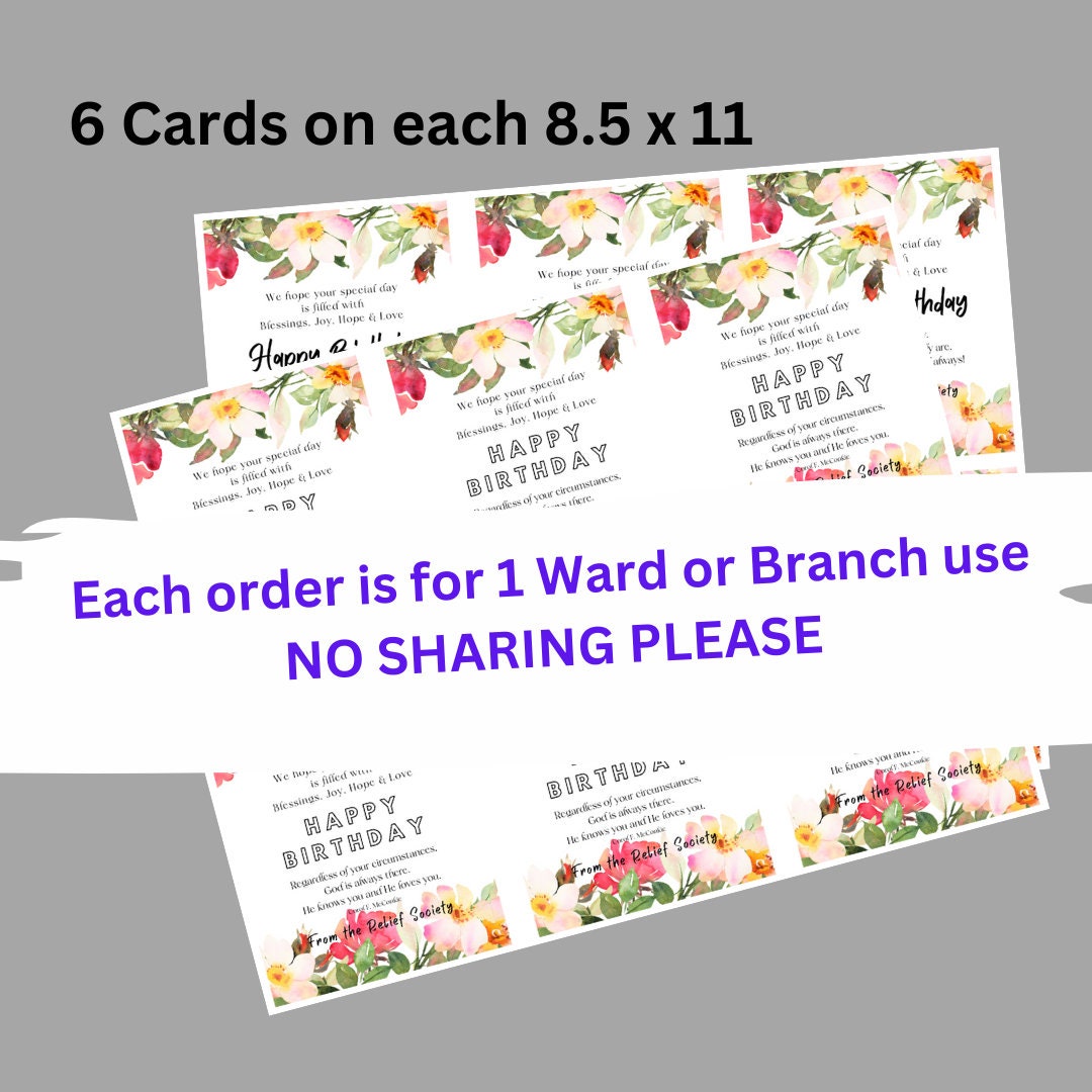 Relief Society Birthday Card Handout Relief Society Instant Download ...