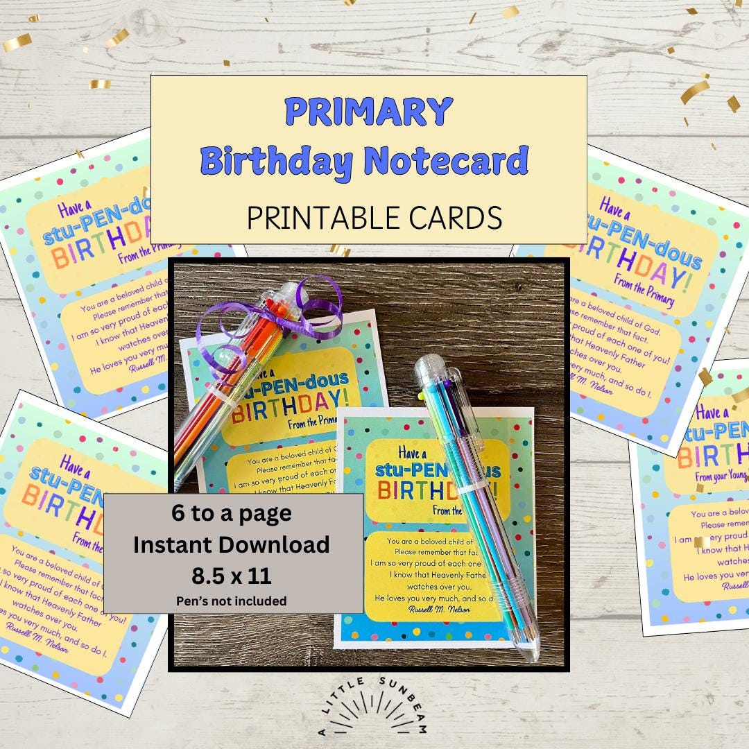 PRIMARY Card Pen Handout Stupendous Birthday Card Bday Gifts Instant ...