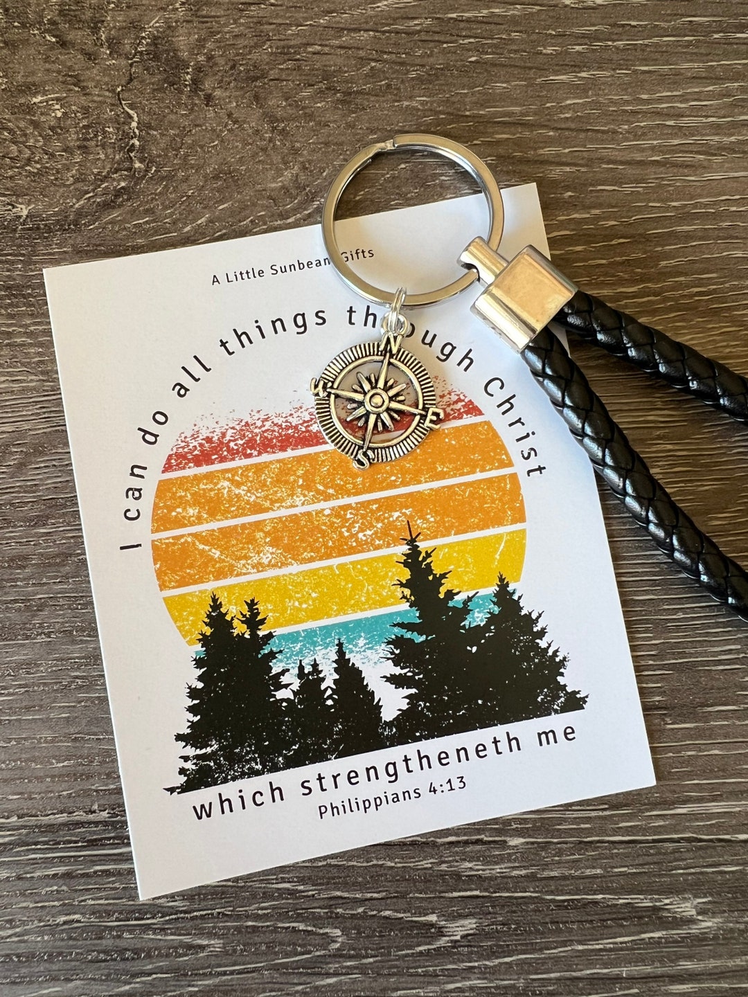 Compass Leather Strap Keychain Key Ring Mens YM Missionary Graduation ...