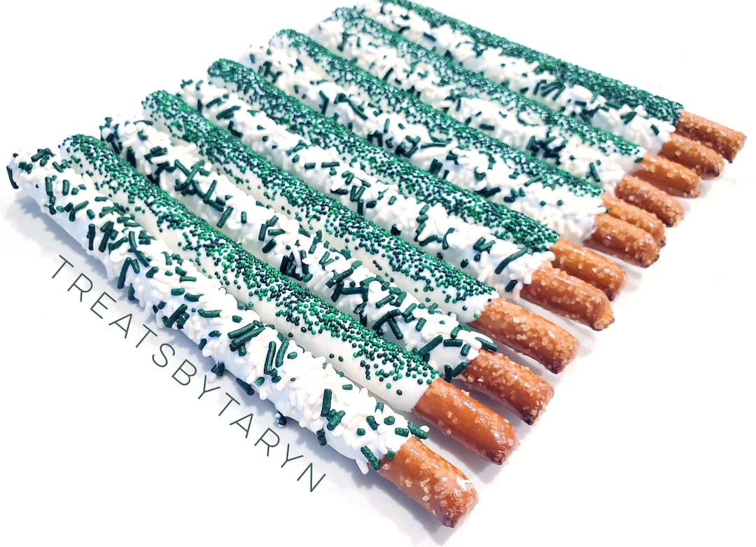 Green and White Chocolate Covered Pretzels. Coffee Lovers Pretzel Rods ...