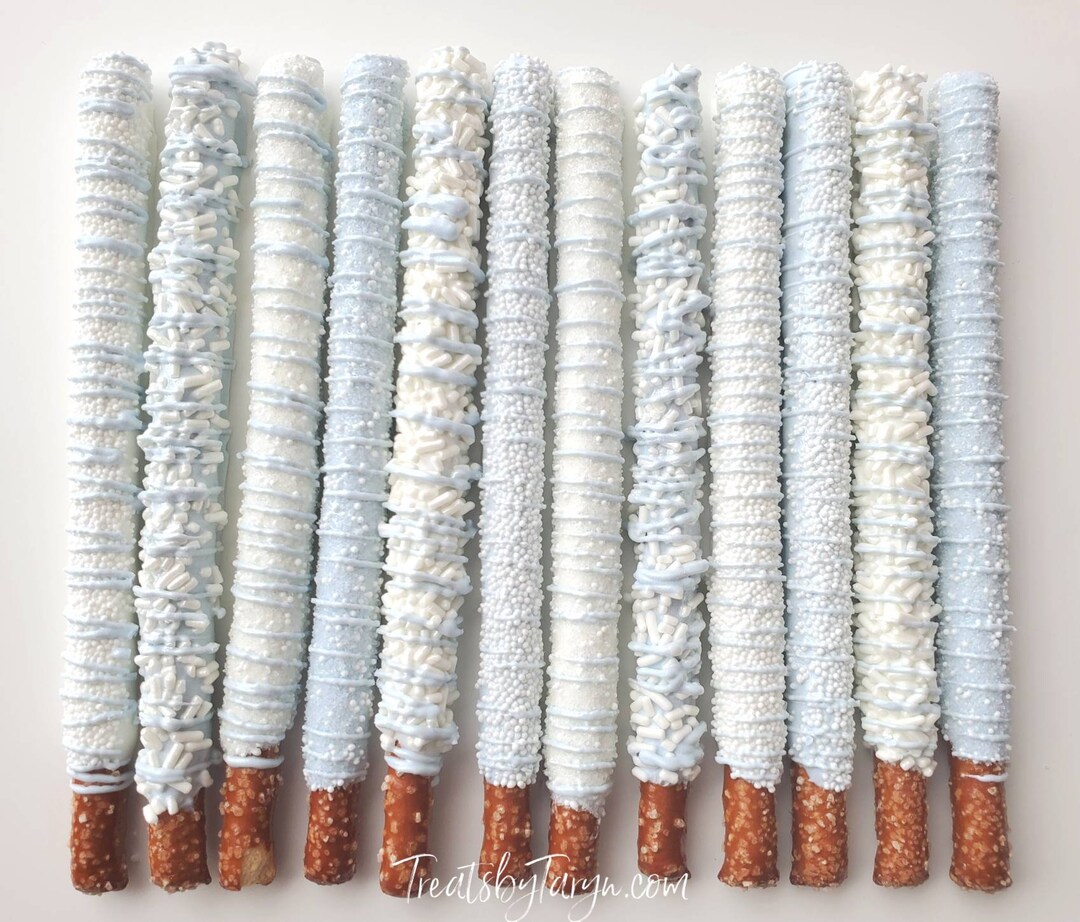 Chocolate Covered Pretzels: Baby Blue & White Spritz Rods (12pcs) - Etsy