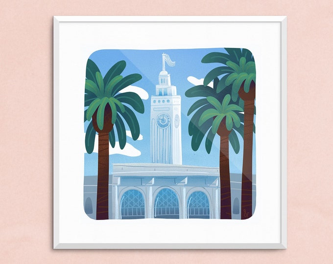 San Francisco Art Print - Ferry Building Illustration Travel Wall Decor ...