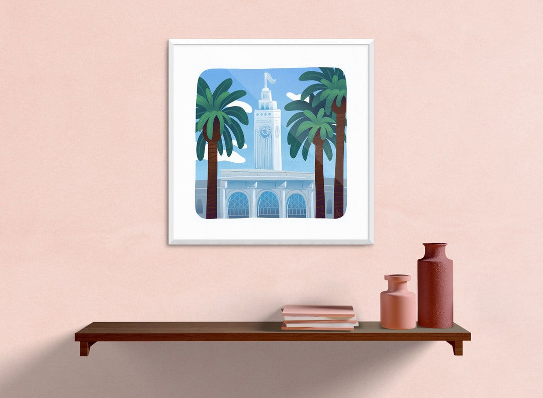 San Francisco Art Print - Ferry Building Illustration Travel Wall Decor ...