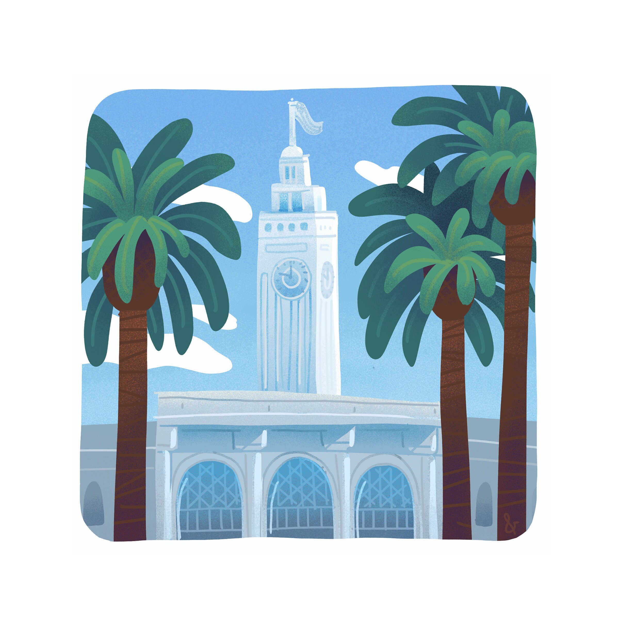 San Francisco Art Print Ferry Building Illustration Travel Wall Decor ...