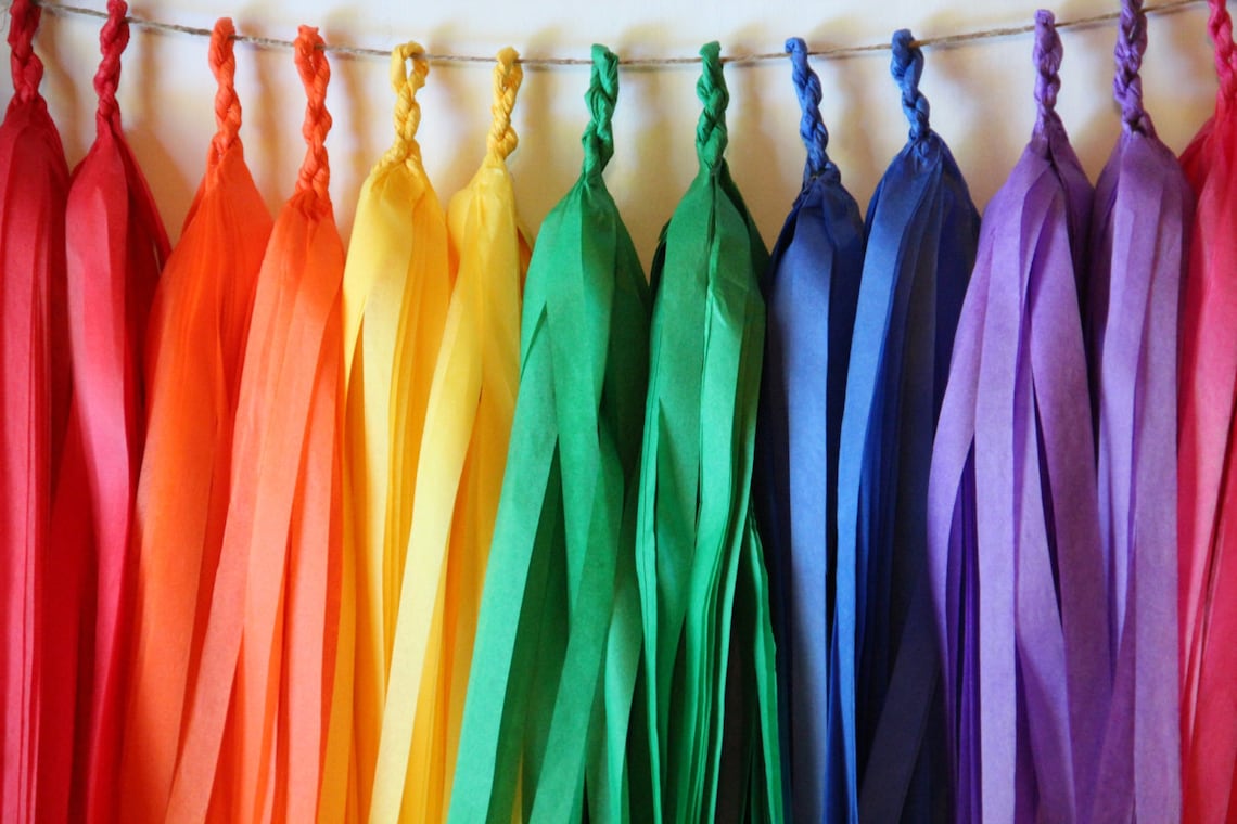 Rainbow Tissue Tassel Garland / Rainbow Party Decor / Rainbow - Etsy