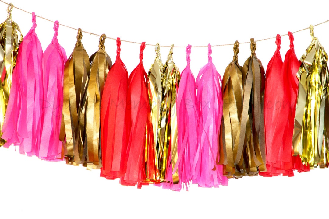 Red Pink Gold Handmade Tissue Tassel Garland / Love Decor / Party ...