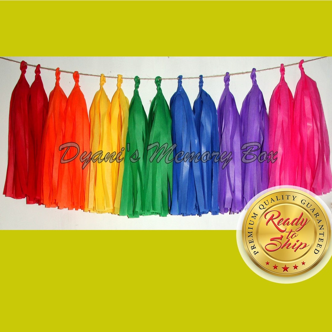 Rainbow Tissue Tassel Garland / Rainbow Party Decor / Rainbow Birthday ...