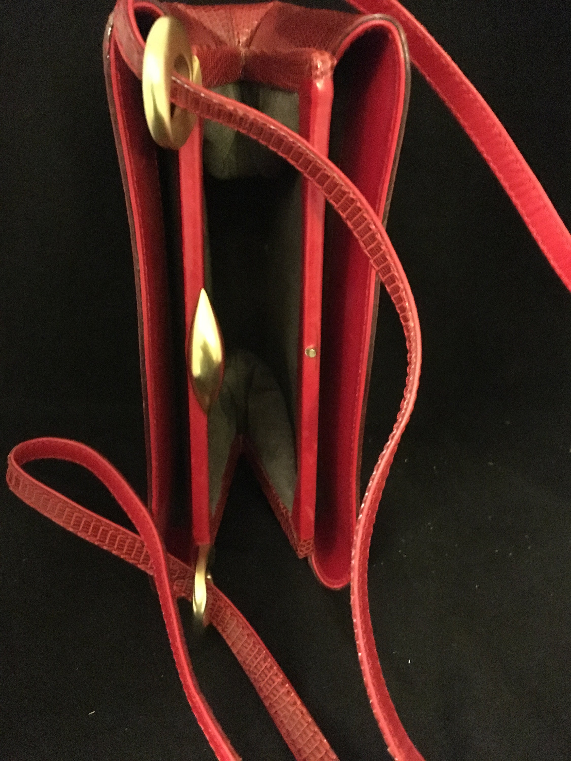 Devecchi by Hamilton Hodge, Vintage Red Lizard Skin Handbag, Circa 1989 ...