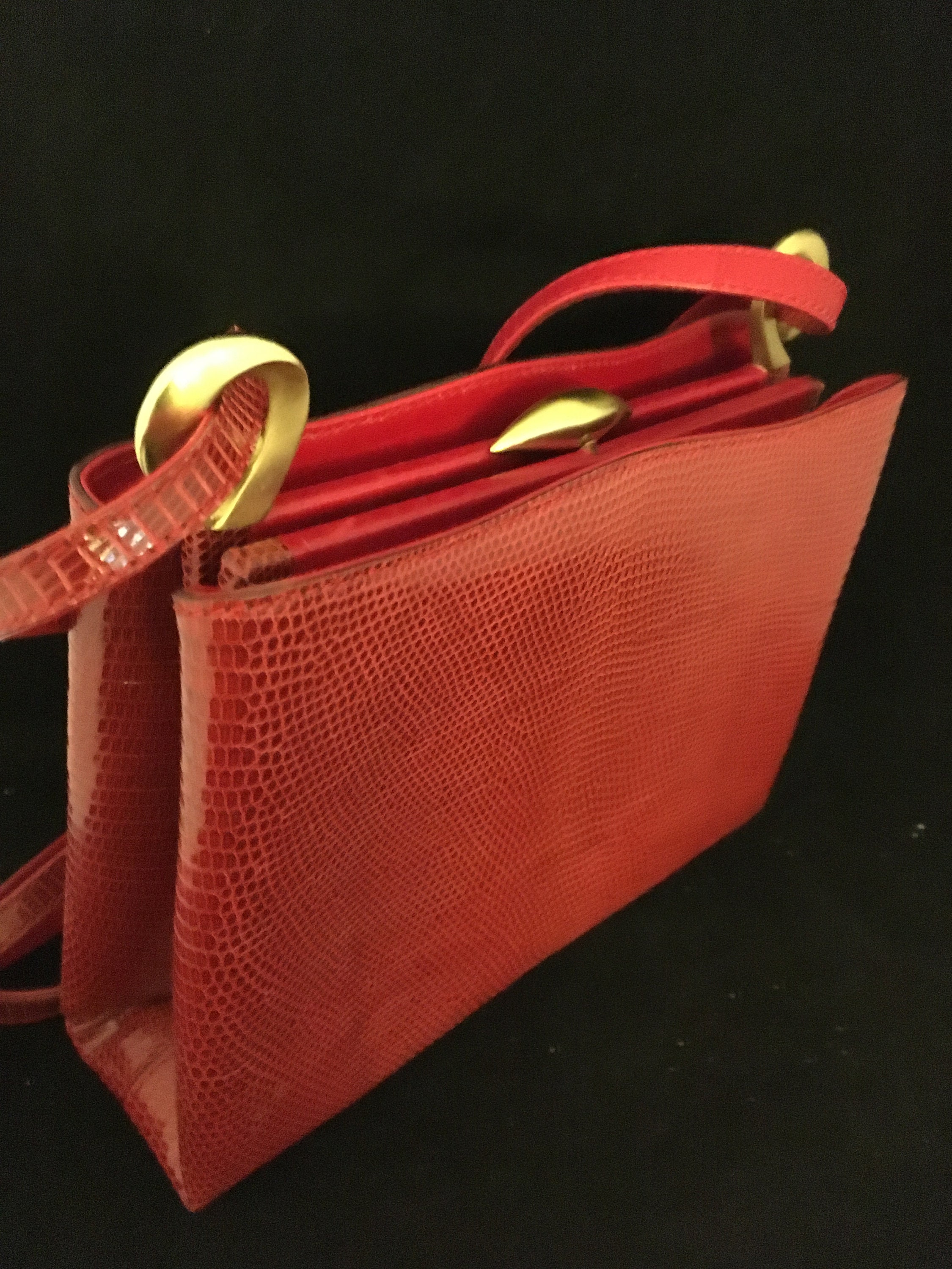 Devecchi by Hamilton Hodge, Vintage Red Lizard Skin Handbag, Circa 1989 ...