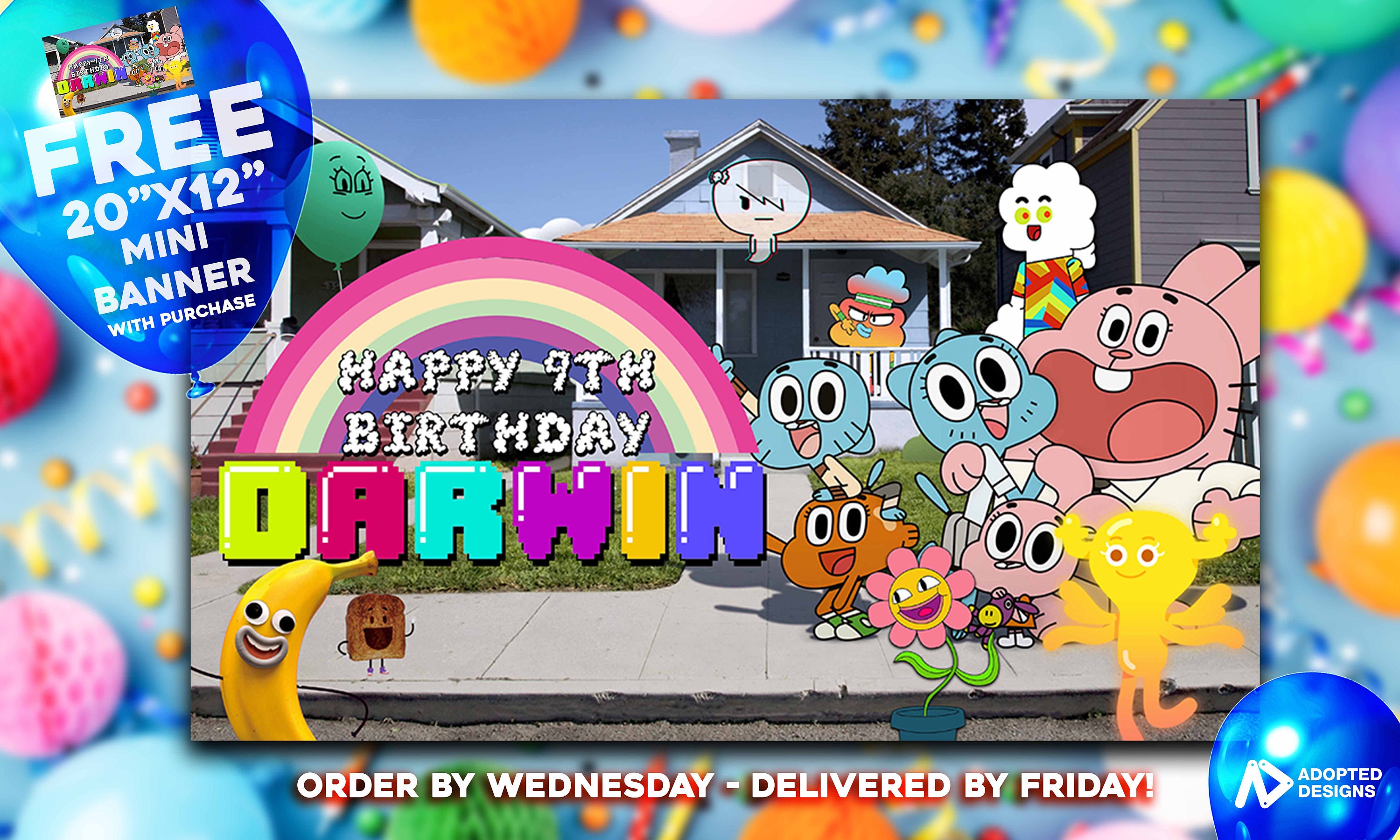 Gumball Birthday Banner Gumball TV show 5 'x 3' - Etsy Nederland