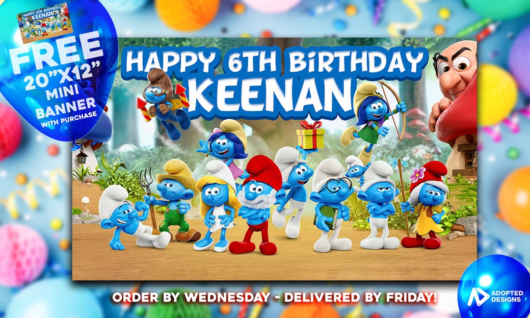Smurf Birthday Banner SmurfTV Show 5 'x 3' Birthday Banner FREE Mini ...