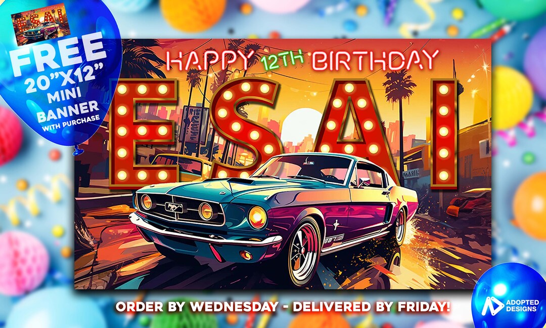 Mustang Birthday Banner Ford Mustang Car 5 'x 3' Birthday Banner FREE ...