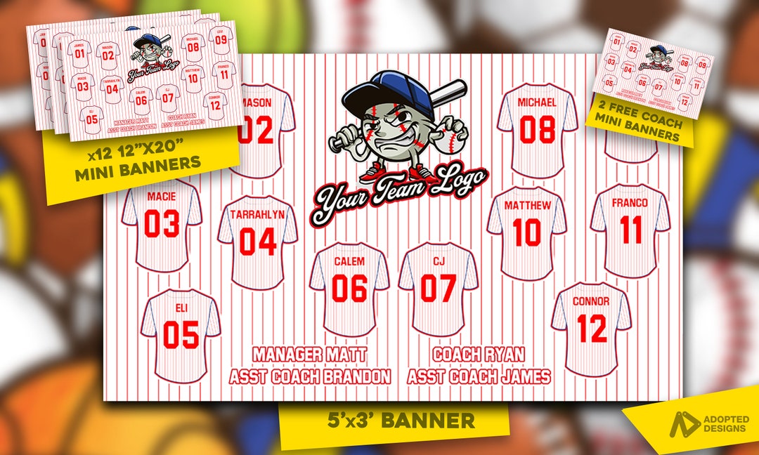 Sports Team Banner 5 'x 3' Banner 12 Mini Banners 2 FREE Mini Banners ...