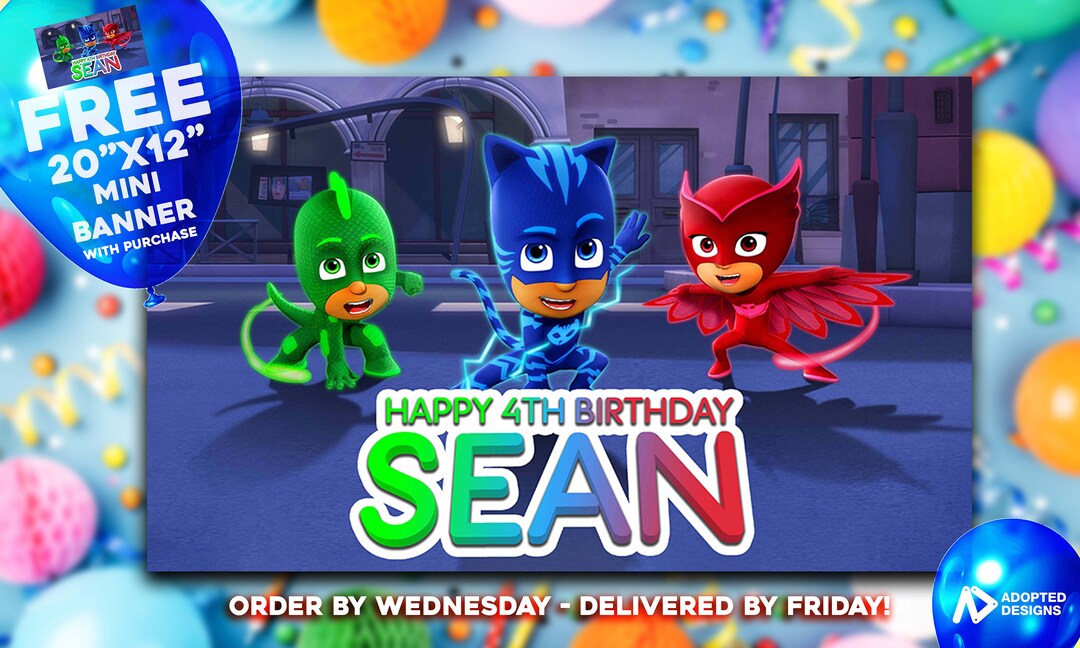Pj Masks Birthday Banner Pj Masks TV Show 5 'x 3' Birthday Banner FREE ...