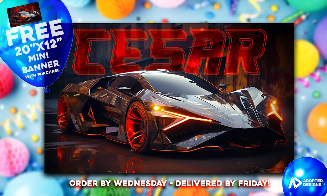 Lamborghini Banner Lambo 5 'x 3' Birthday Banner FREE Mini Banner FREE ...