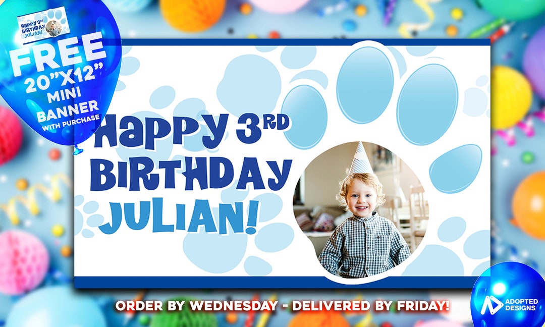 Blue Birthday Banner 5 'x 3' Birthday Banner FREE Mini Banner FREE ...