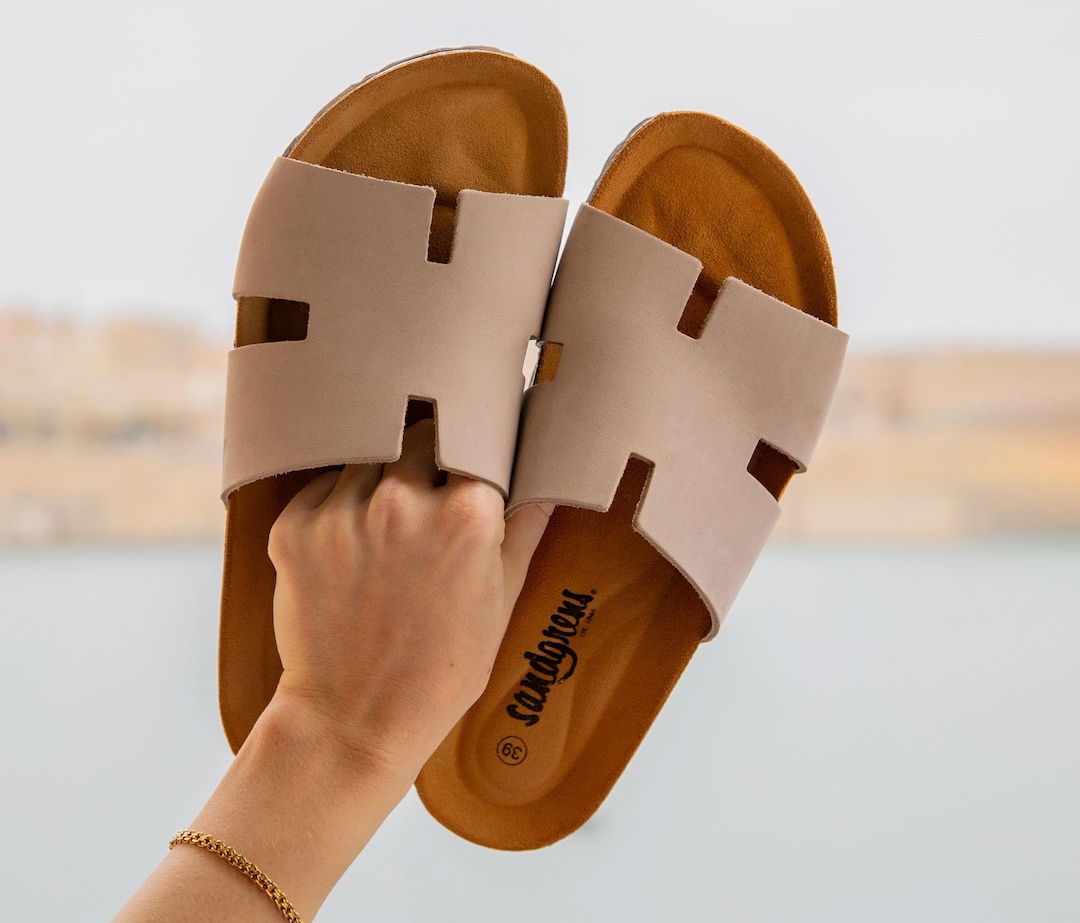 Cork Sandals, Women Slide, Summer Sandals, Handmade, Cushioned Footbed ...