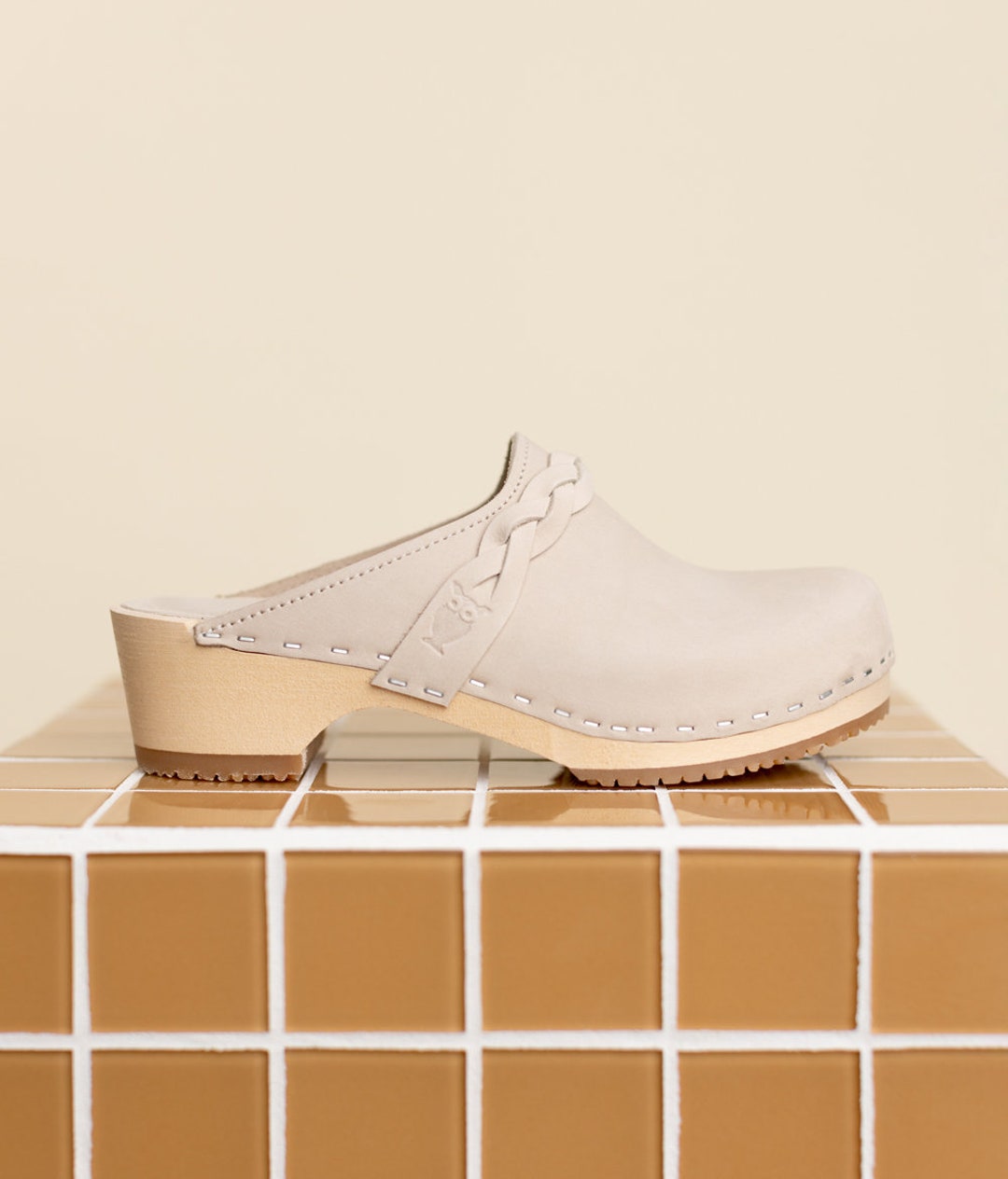 Sand Beige Clog Mules for Men / Braided Strap / Sandgrens / Nubuck ...