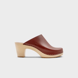 Cognac Red Clog Mules for Women / High Rise Heel Minimalistic Mules ...
