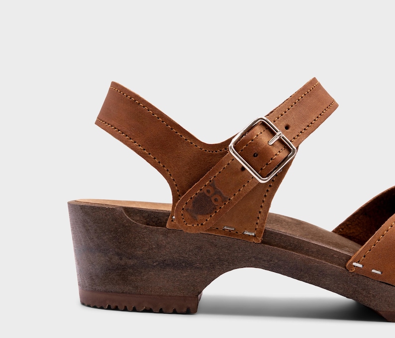 Wooden Sandals, Women Slide, Closed Toe Heel, Leather Clogs, Handmade ...
