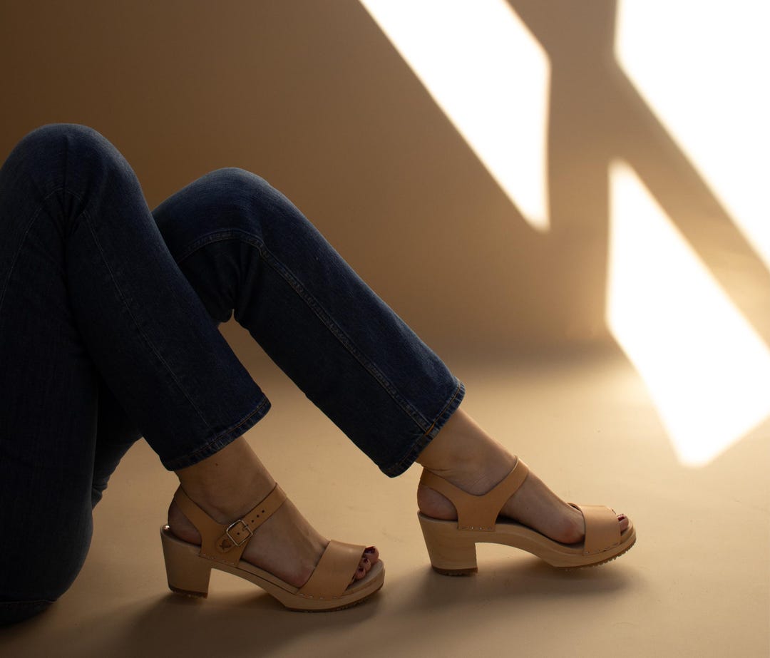 Wooden Sandals, Women Slide, High Heel Mules, Leather Clogs, Handmade ...