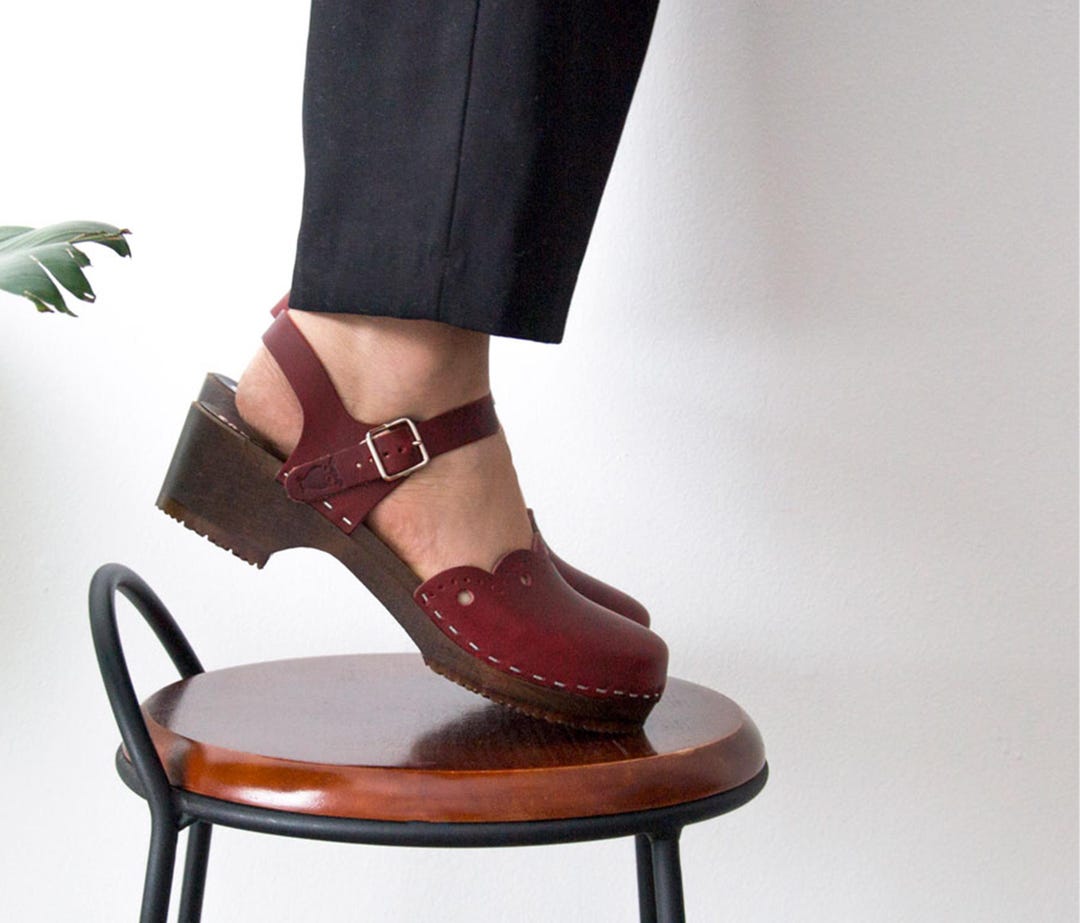 Wooden Sandals, Women Slide, Closed Toe Heel, Leather Clogs, Handmade ...