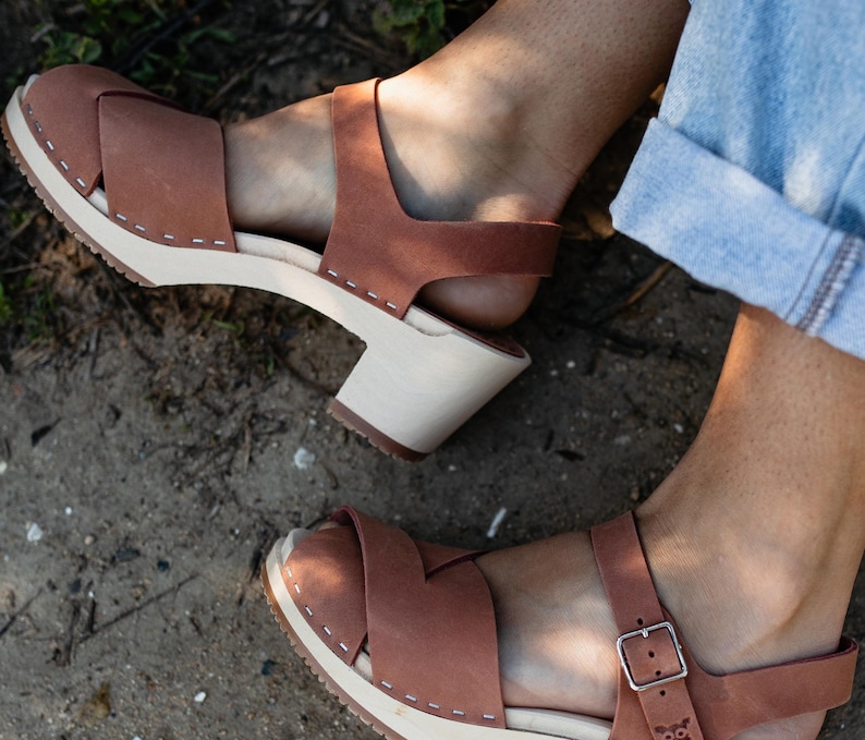 Wooden Sandals, Women Slide, High Heel Mules, Leather Clogs, Handmade ...
