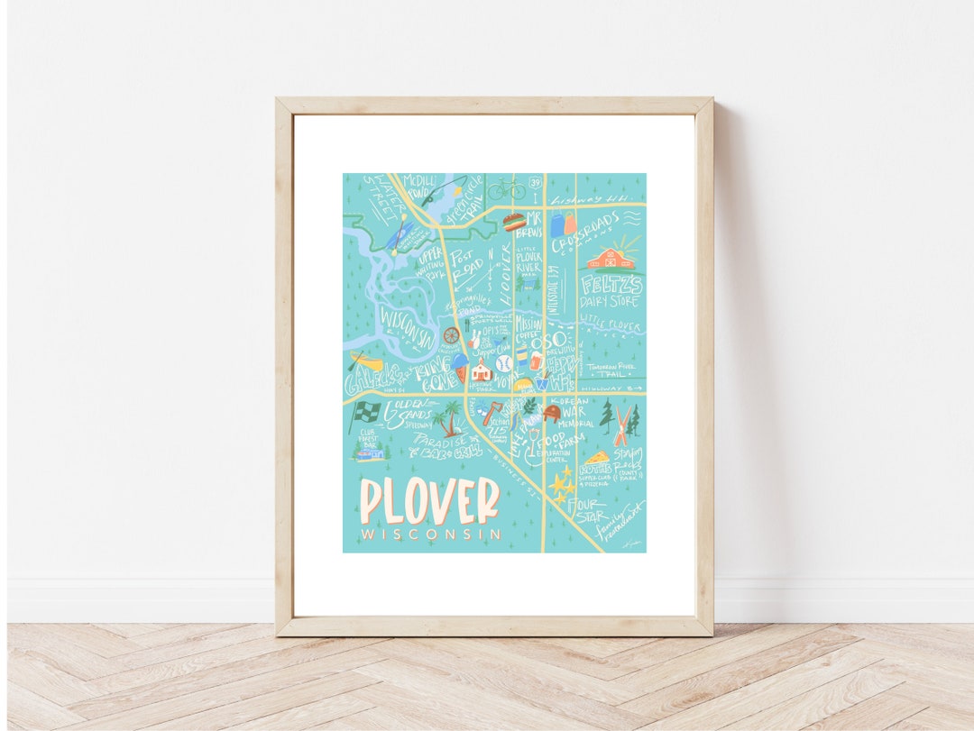 Plover Wisconsin City Illustrated Art Map National Park Art Print - Etsy