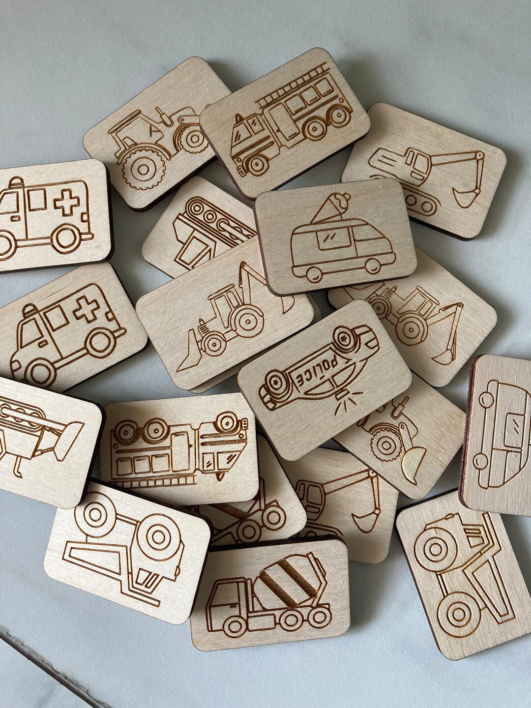 Children's Wood Car Matching Game With Personalized Canvas Bag - Etsy