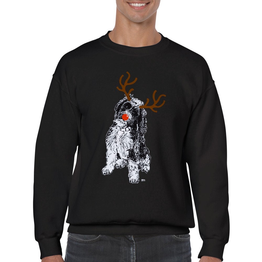 Cockapoo Dog With Reindeer Antlers and Red Nose Classic Unisex Crewneck ...