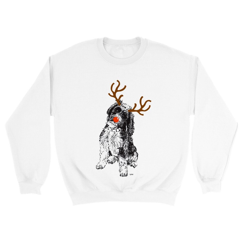 Cockapoo Dog With Reindeer Antlers and Red Nose Classic Unisex Crewneck ...