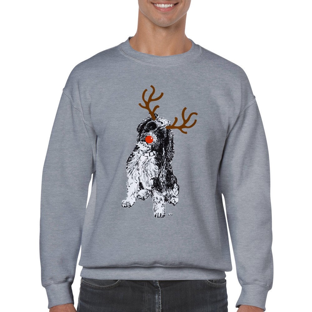 Cockapoo Dog With Reindeer Antlers and Red Nose Classic Unisex Crewneck ...