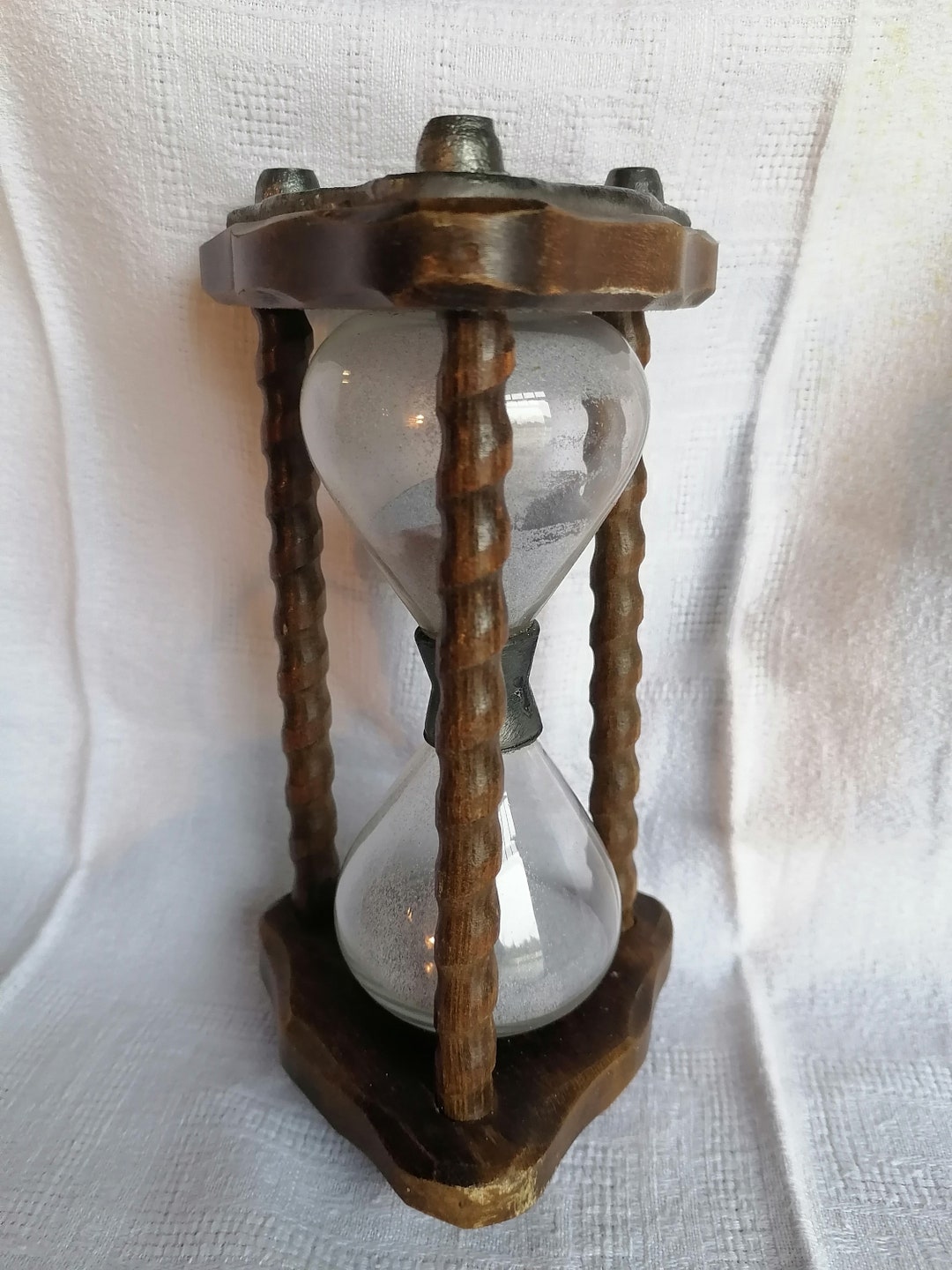 French Vintage Hourglass Sand Timer 20cms Glass - Wood - Pewter - Etsy