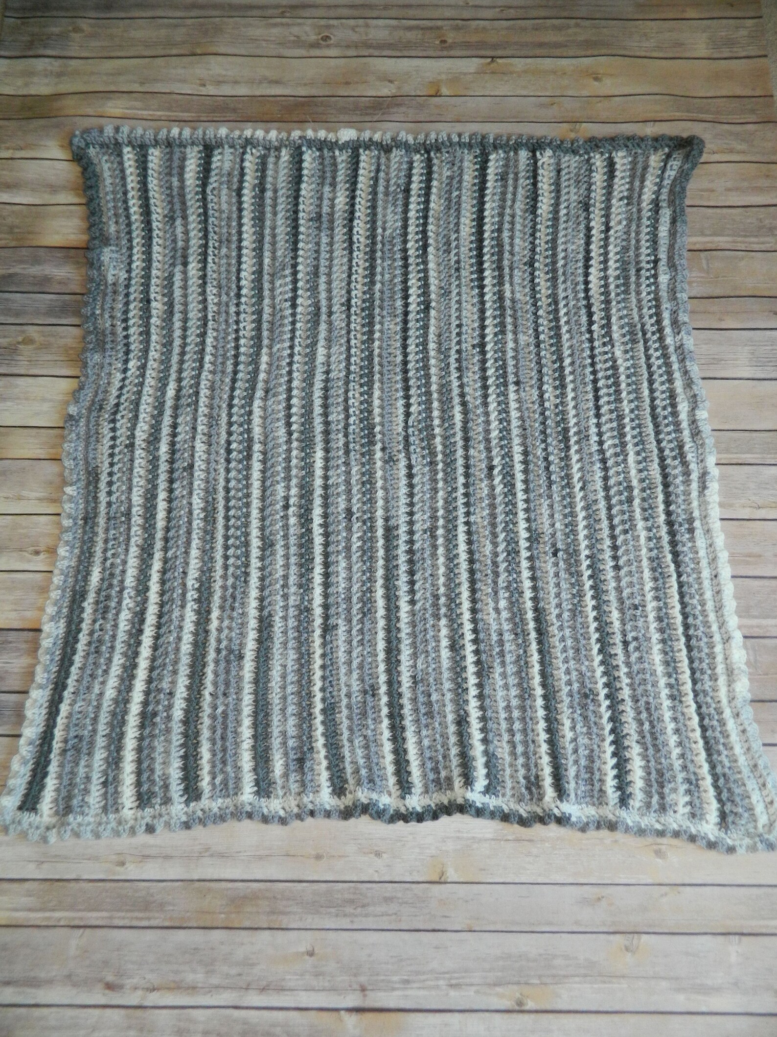 Hand Crochet Shades of Gray / Ivory Striped Throw / Afghan / | Etsy