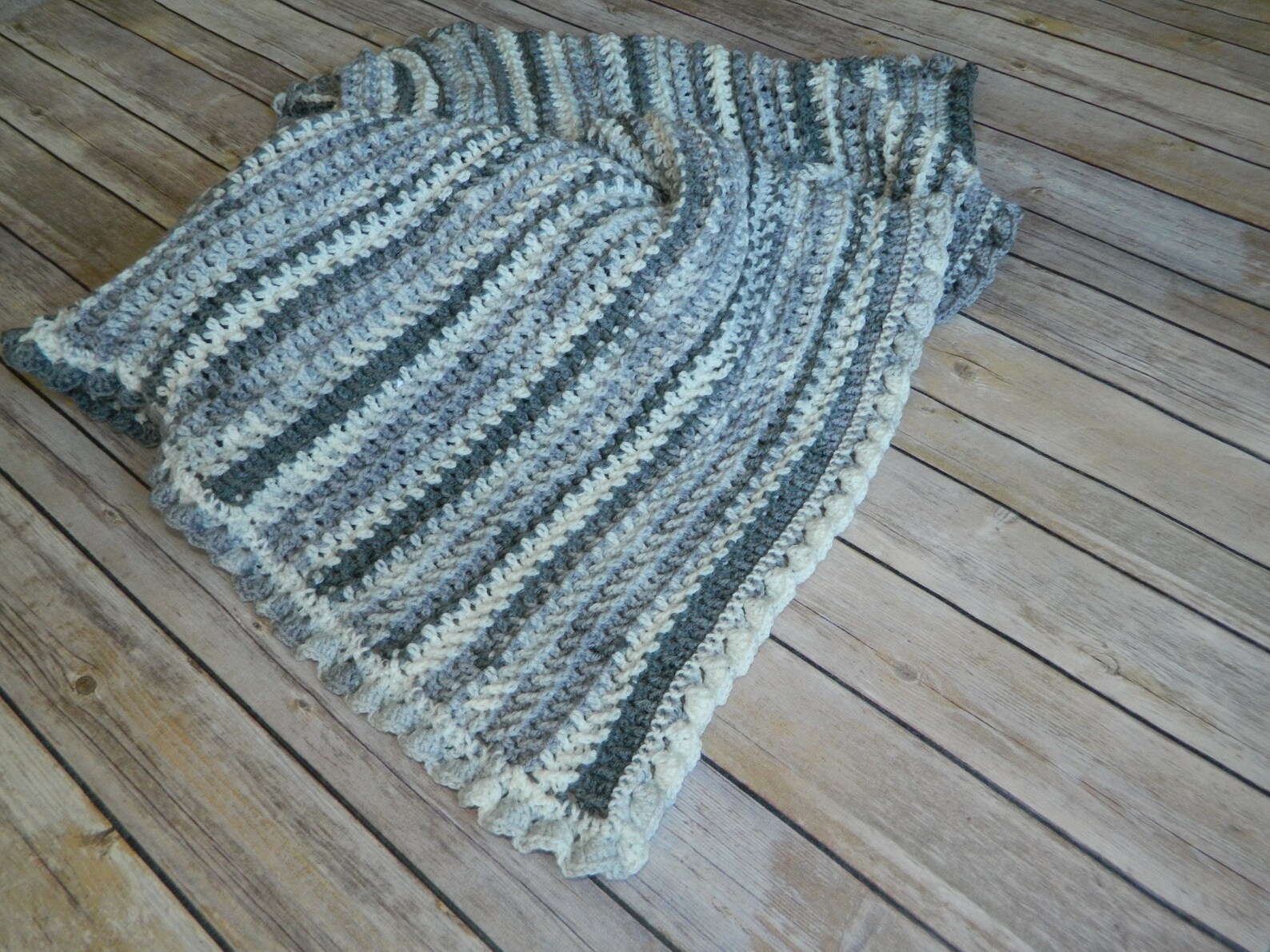 Hand Crochet Shades of Gray / Ivory Striped Throw / Afghan / | Etsy