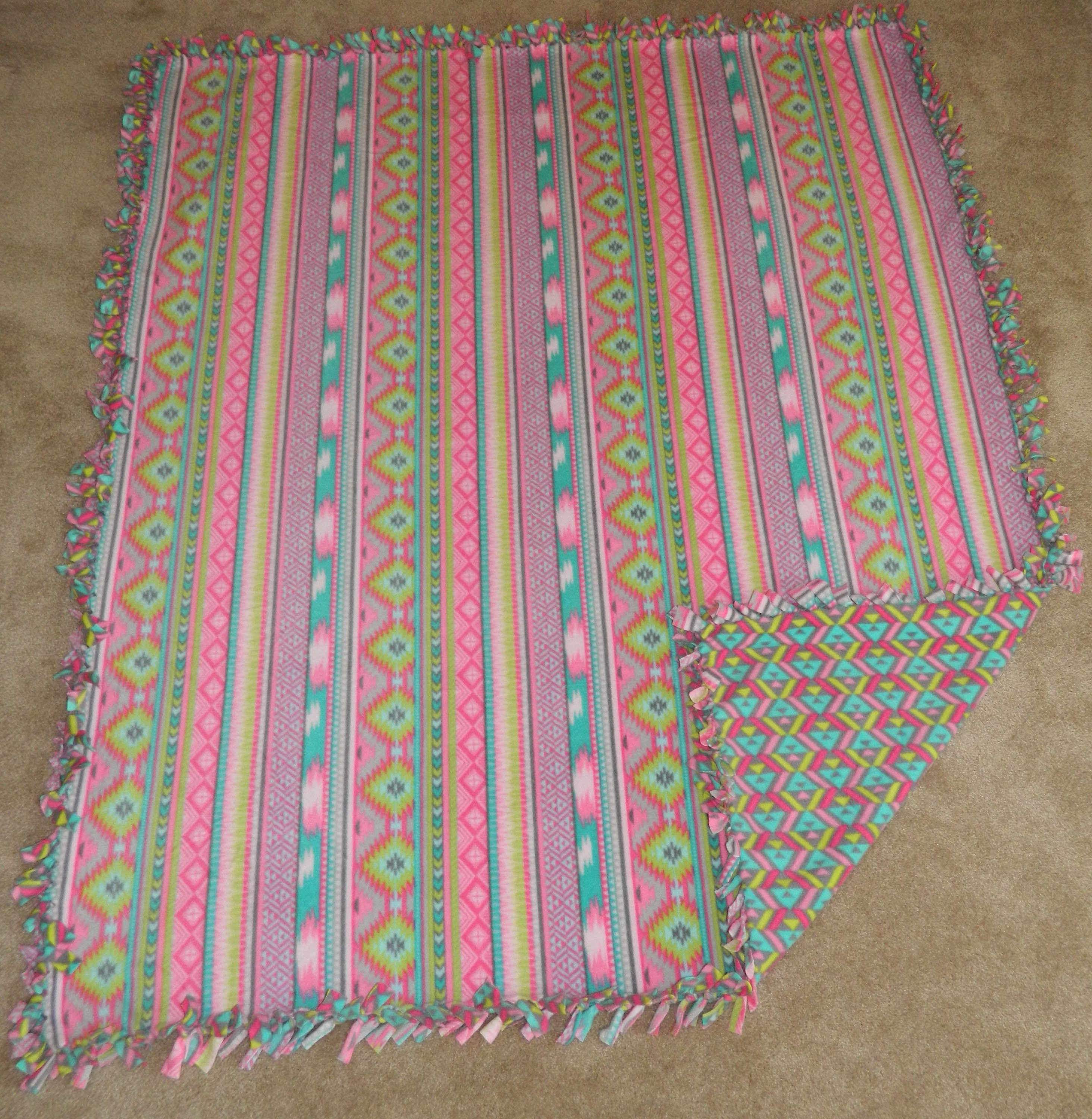 Southwest Pink Teal Aztec Anti-pill No-sew Fleece Blanket | Etsy