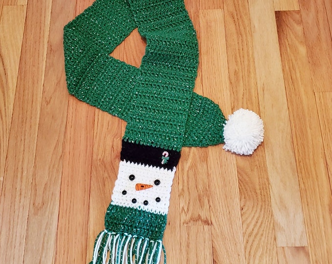 Hand Crochet Holiday Snowman Scarf 5" X 50" / Christmas / Gift Giving ...