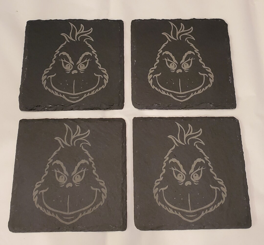 Grinch Slate Coasters / Set of 4 / Laser Engraved / 4 Inch Square ...