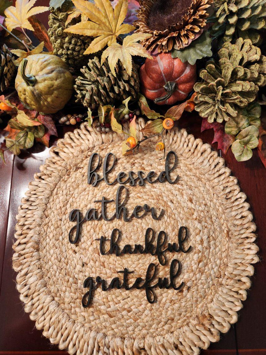 Thanksgiving Place Card, Laser Cut Wood, Grateful, Blessed, Thankful ...