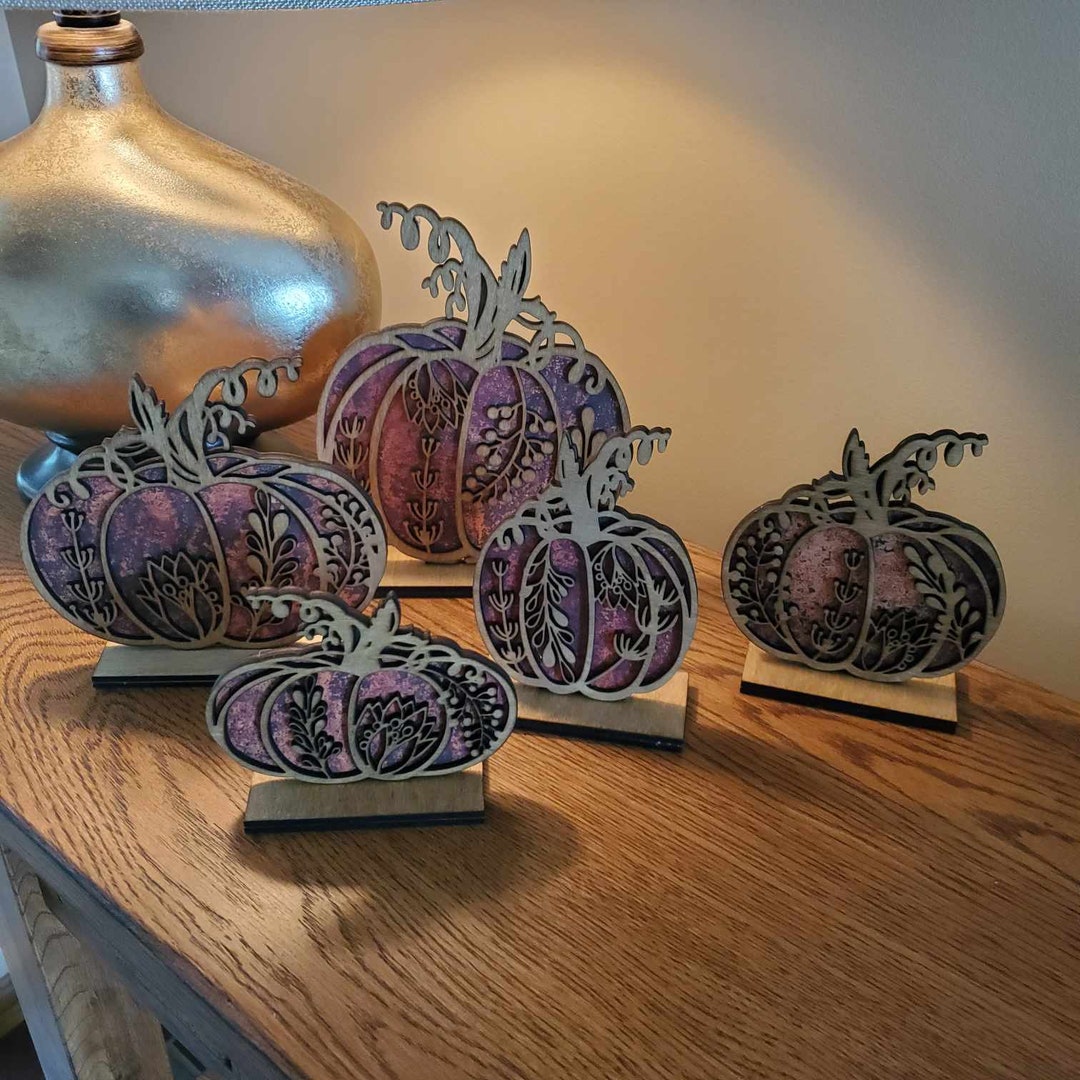 Floral Fall Pumpkins Set of 5 / Wood / Laser Cut / Stained / Fall ...