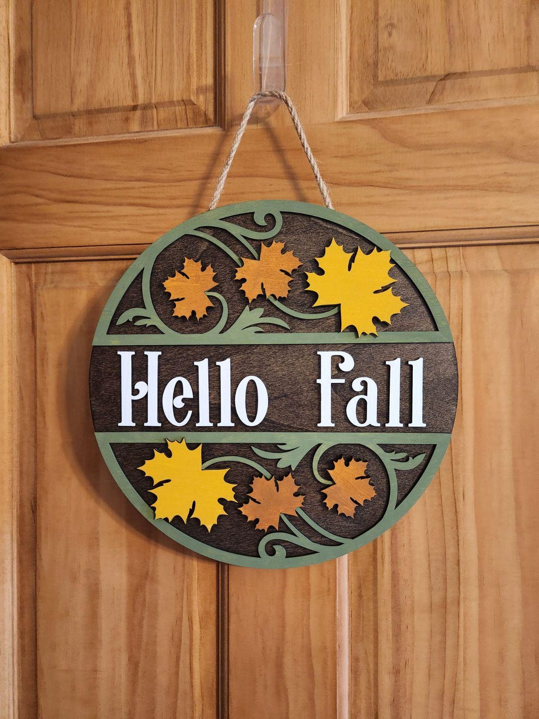 Hello Fall Door Sign, Wood Round Sign, Wood Sign, Door Sign, Sign ...