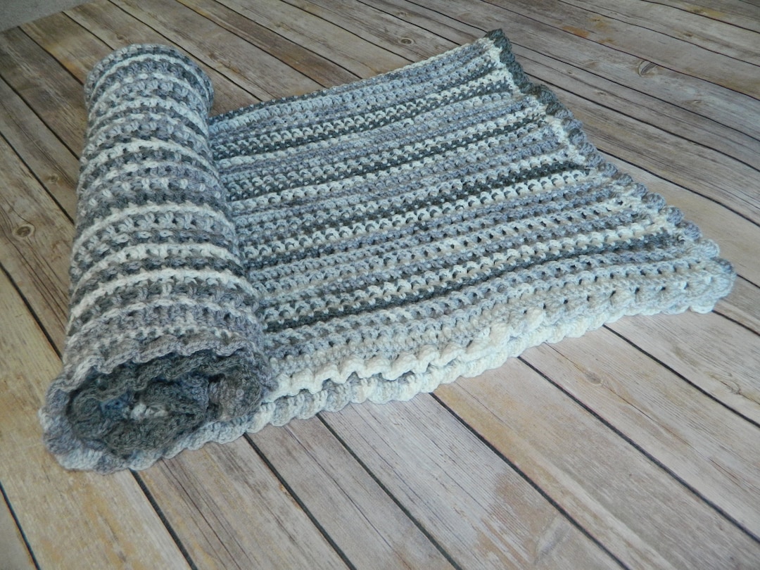Hand Crochet Shades of Gray / Ivory Striped Throw / Afghan / Blanket 36 ...