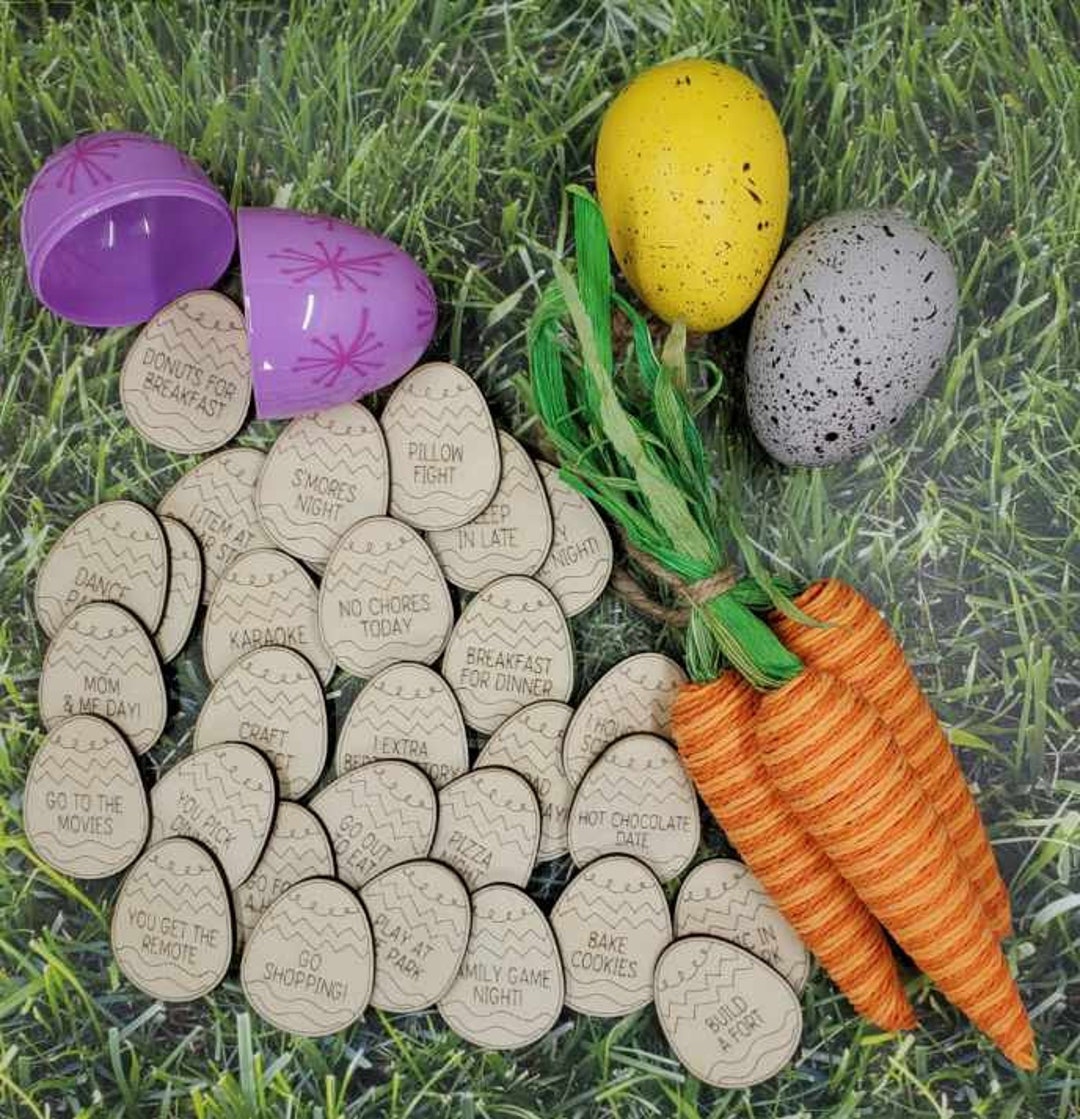 Wooden Easter Egg Shaped Tokens, Easter Basket Filler, Egg Hunt Tokens ...