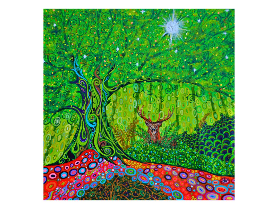 Tree of Life Card With Stag, Magic Tree, Magic Garden Blank Art ...