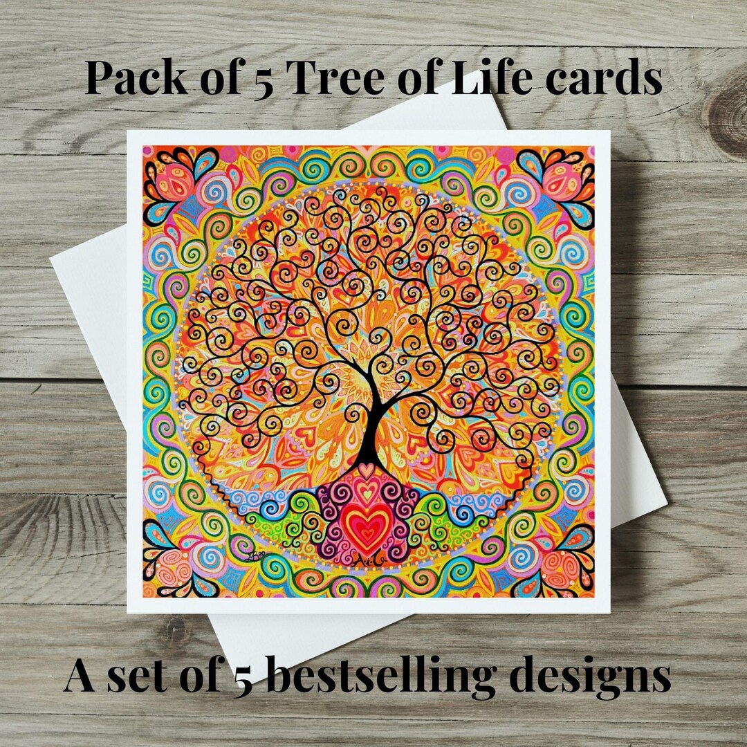 Tree of Life Cards, Pack of 5 Handmade Art Cards, for Her, Mum, Best ...