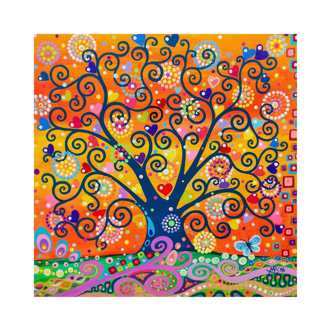 Tree of Life Print, Love Hearts Whimsical Unframed Wall Art Christmas ...