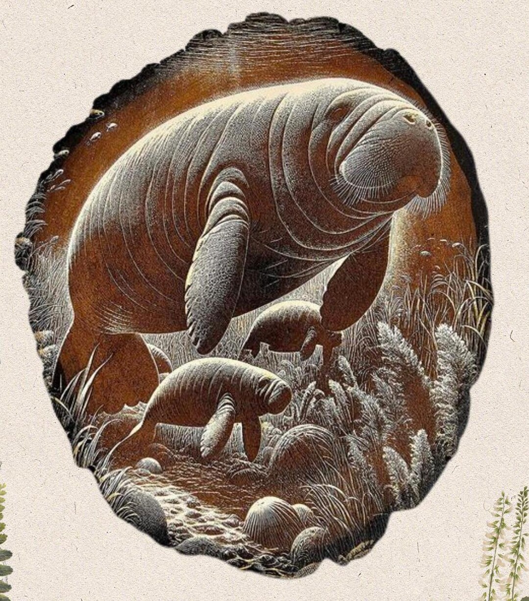 Handcrafted 3D Wood Engraved Manatee Family on Raw Wood With Live Edges ...