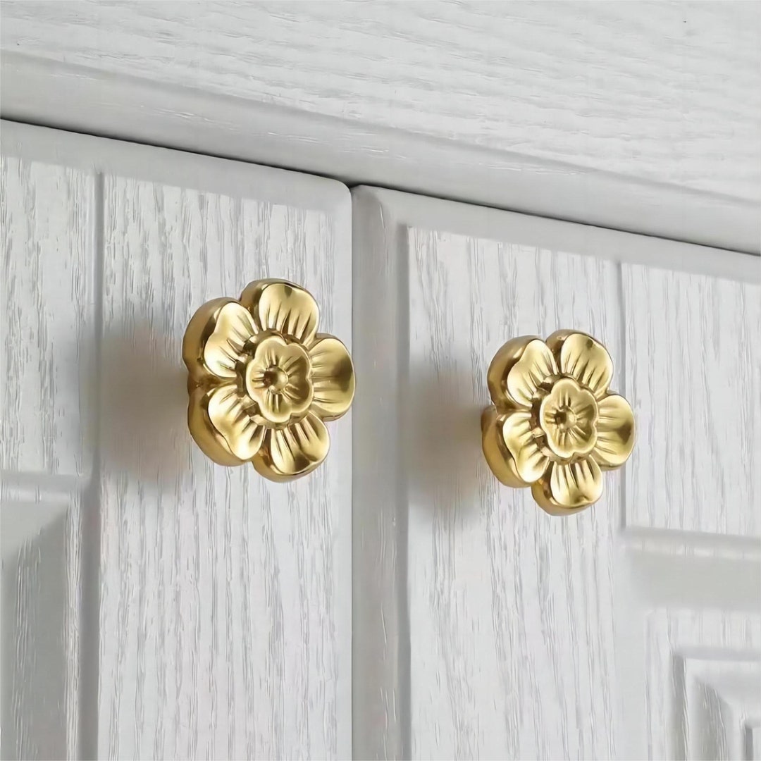 Solid Brass Flower Knobs Pulls Decor Gold Knobs Dresser Knobs Pulls Unique Knobs Drawer Knobs ...