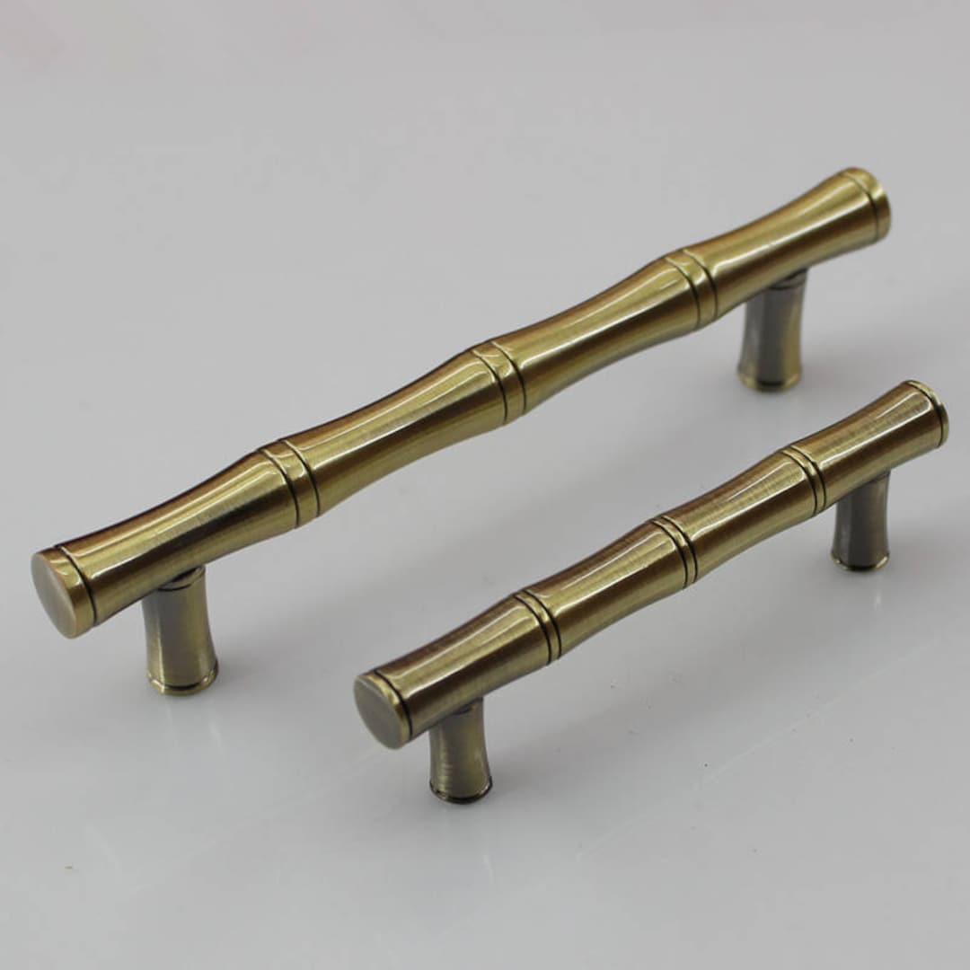 Antique Bronze Bamboo Kitchen Cabinet Pull Handle Retro Drawer Pulls ...